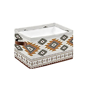 Southwest Geometry Cube Storage Organizer Bins with Handles,15x11x9.5 Inch Collapsible Canvas Cloth Fabric Storage Basket,Rustic Boho Native American Tribal Books Kids' Toys Bin Boxes for Shelves