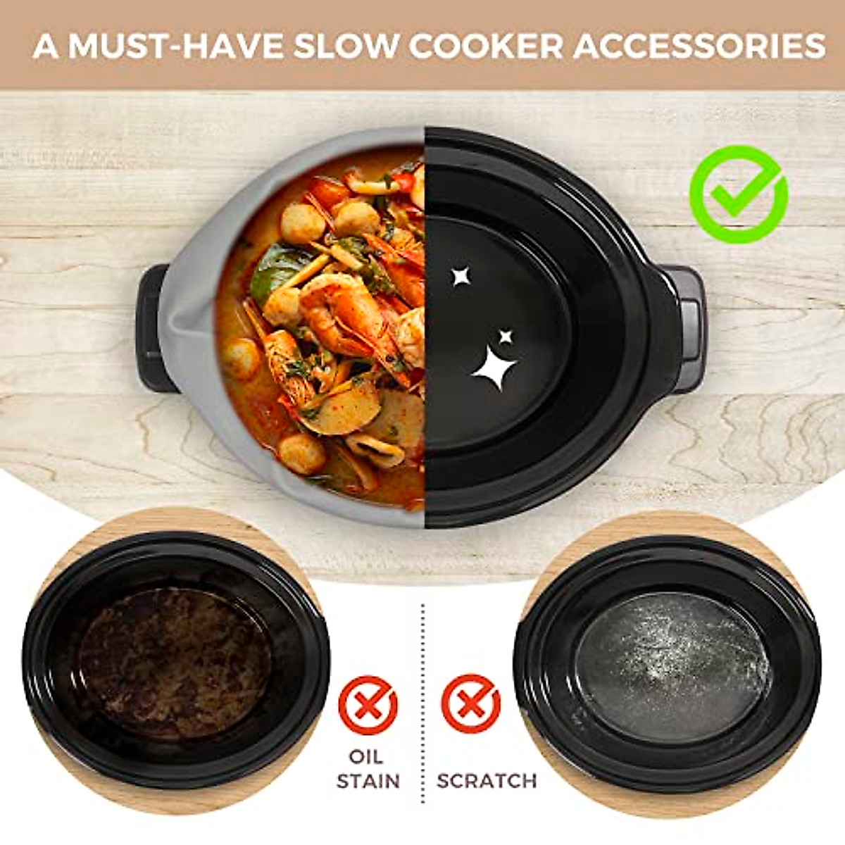 Silicone Slow Cooker Liners Compatible with 6-8 Quarts Crockpot, Reusable Slow Cooker Liner (Grey and Yellow)
