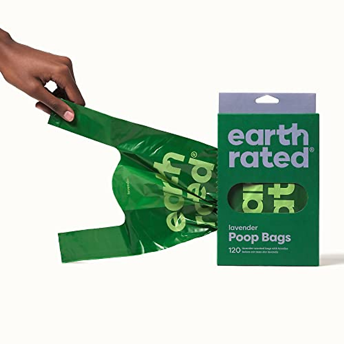Earth Rated Dog Poop Bags with Handles, New Look, Easy Tie and Guaranteed Leakproof, Lavender Scented, 120 Handle Bags