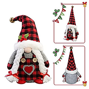 Christmas Gnomes Plush with Red Buffalo Check,2 Pack Handmade Christmas Valentine Tomte Swedish Scandinavian Figurine Nordic Gnomes Plush Christmas Elf Doll Xmas Ornaments for Home Decor