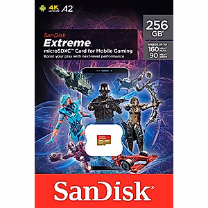 SanDisk 256GB Extreme for Mobile Gaming microSD UHS-I Card - C10, U3, V30, 4K, A2, Micro SD - SDSQXA1-256G-GN6GN