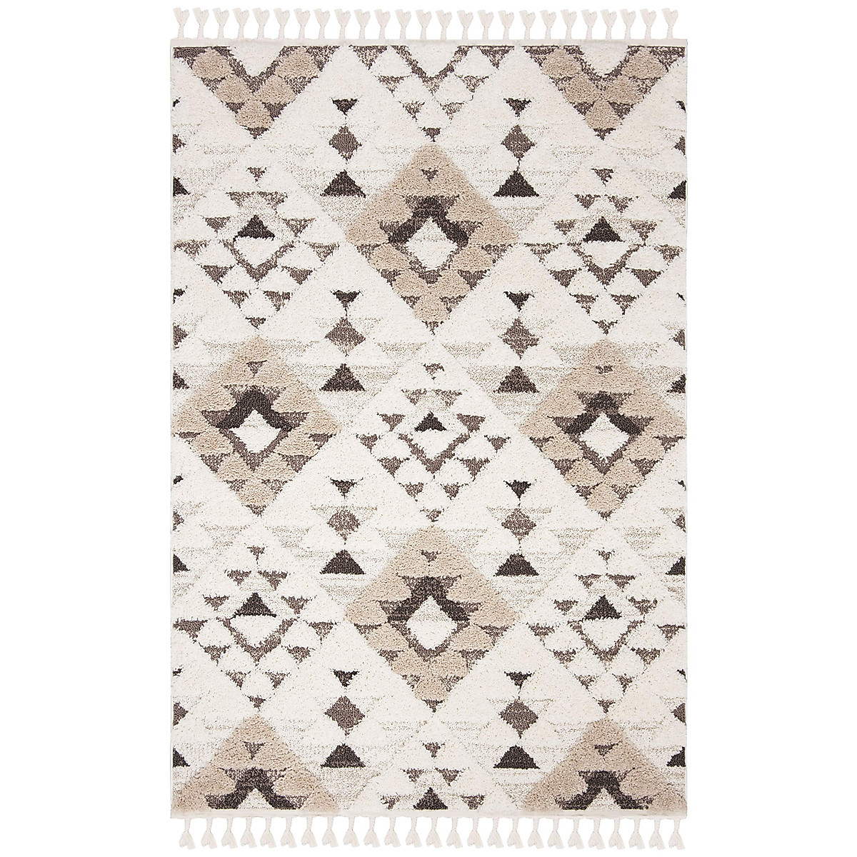 SAFAVIEH Moroccan Tassel Shag Collection Accent Rug - 4' x 6', Ivory & Brown, Boho Design, Non-Shedding & Easy Care, 2-inch Thick Ideal for High Traffic Areas in Foyer, Living Room, Bedroom (MTS688A)