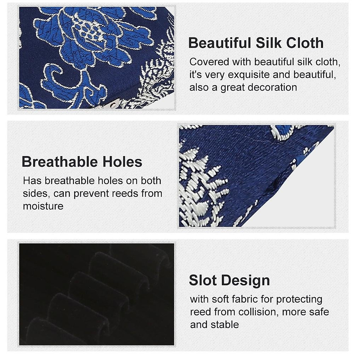 Oboe Reed Case,Oboe Reed Oboe Reeds Protect Against Moisture Wooden + Silk Cloth Cover Reed Case Holder Storage Box for 6pcs Oboe Reeds Maple Wooden (Blue) Oboe Reed Case Blue Box Kit Reeds Moistu