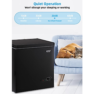 KRIB BLING Chest Freezer 5.0 cu.ft Mini Adjustable 7 Thermostat Compact Deep Freezer Top Door Low Noise with Removable Basket Black