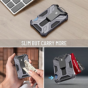 Minimalist Wallet for Men - Slim Aluminum Metal Wallet with Money Clip, ID Badge Holder, RFID Blocking Credit Card Holder, Hold Up to 15 Cards - Front Pocket Carbon Fiber Smart Wallet, Gift for Men