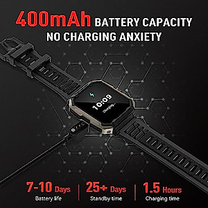 anyloop Military Smart Watches for Men, 1.85" HD Display 400mAh Rugged Smartwatch with Bluetooth Call Tactical IP68 Waterproof Outdoor Fitness Tracker with Heart Rate Monitor for iOS Android Phone