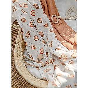 Baby Muslin Baby Swaddle Blanket Rainbow Print, Luxurious, Soft and Silky, 70% Bamboo 30% Cotton 47x47inch，Neutral Receiving Blanket  Receiving Swaddlinget for Boys & Girls