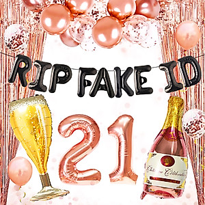 LaVenty Rose Gold 21st Birthday Decorations Finally 21 Rip Fake ID Birthday Party Decoration Her 21st Birthday for Women Forever 21 Birthday Decorations