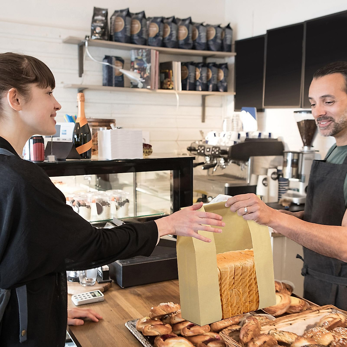 Paper Bread Bags for Homemade Bread, 24 Pack Sourdough Bread Bags with Thank You Seal Stickers, Large Bread Loaf Bags with Clear Window for Baked Food Packaging Storage(13.7x8.2x3.5 inch)