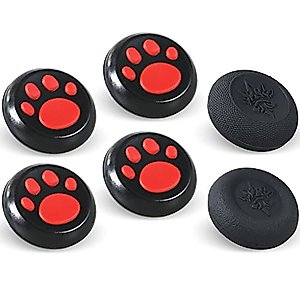 9CDeer Performance Joystick Analog Stick Thumb Grips Set of 6 Compatible with PS5, PS4, Xbox Series X/S Xbox One, Switch Pro Controller Cat's Paw Black & Red