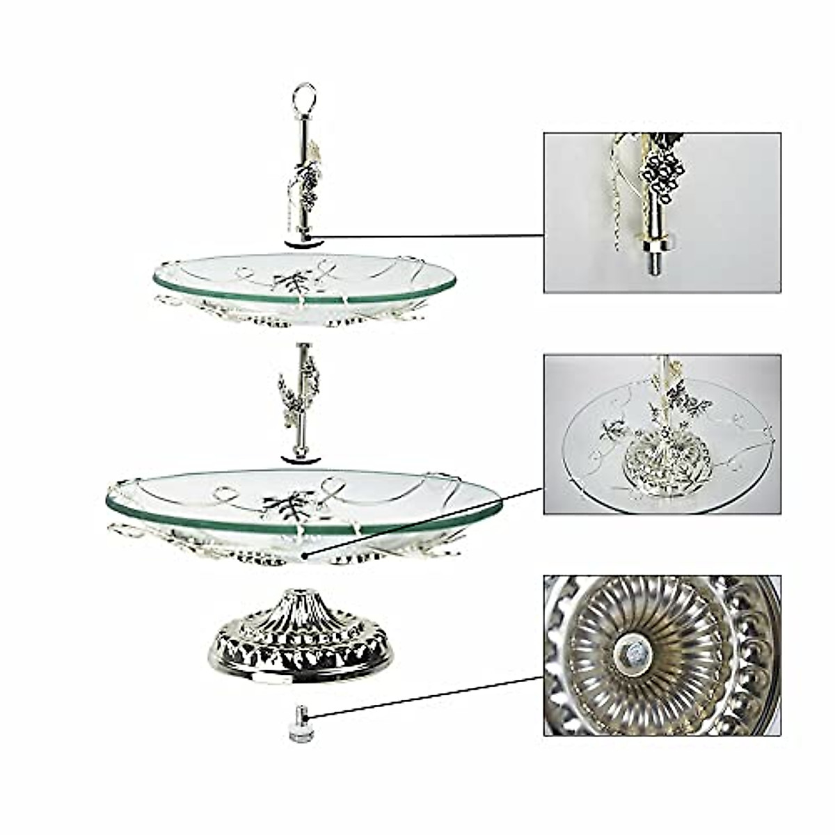 2 Tier Elegant Glass Cake Stand Cupcake Tray Multifunctional Tower Dessert Fruit Plate Holder Table Decor for Restaurant Buffet Bar Picnic Party Festival Afternoontea Silver