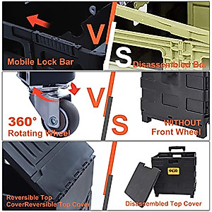 Bienvoun Folding Rolling Shopping Cart - Foldable Utility Grocery Cart with Wheels and Telescoping Handle for Teachers, Grocery Shopping, Tools (Black).