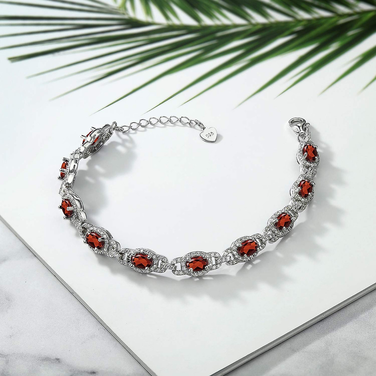 Gem Stone King 925 Sterling Silver Red Garnet Tennis Bracelet For Women (9.87 Cttw, Gemstone Birthstone, 7 Inch With 1 Inch Extender)