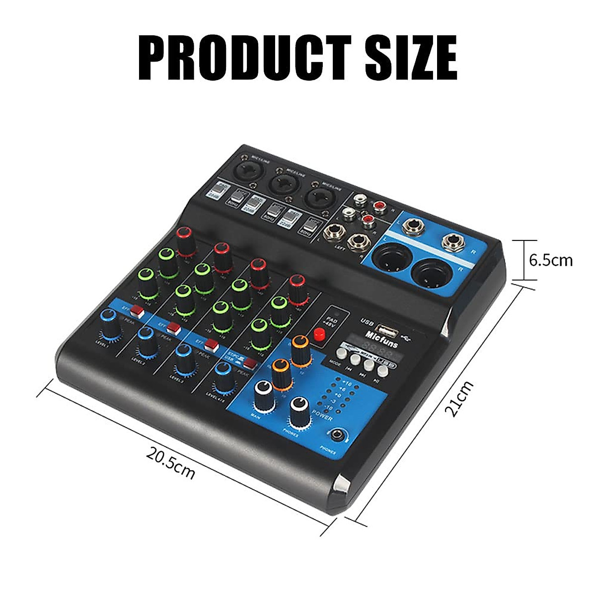 Mini audio DJ mixer Sound Board Console System,5 Channel 48V Phantom Power with Bluetooth USB MP3 Stereo live DJ Studio Streaming for professional recording party KTV stage