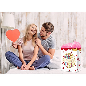 FLYAB Happy Valentines Day Gift Bag with Handle 11.5"x9"x5" Valentines Gift Bag with Tissue Paper Romantic Valentines Anniversary Wedding Gift Bags for Her Him Girlfriend Boyfriend Wife Husband Women
