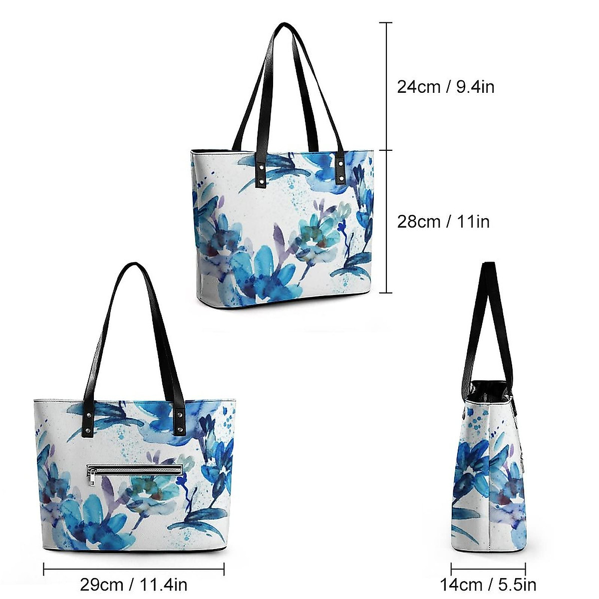 Womens Handbag Flowers Floral Pattern Leather Tote Bag Top Handle Satchel Bags For Lady