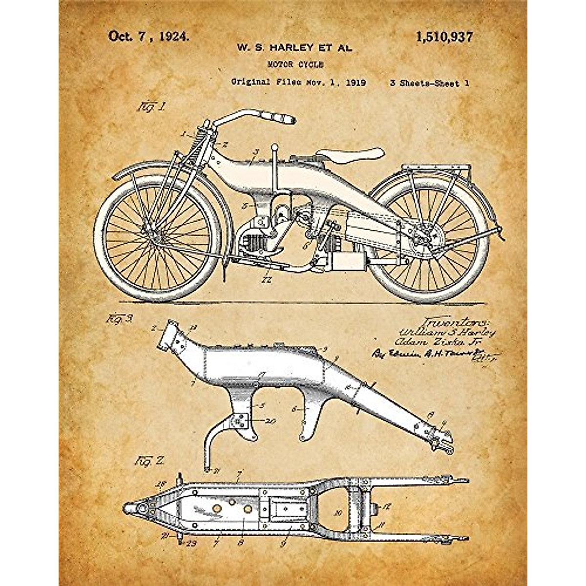 Original Harley Davidson Motorcycle Patent Wall Art Prints - Set of Four Photos (8x10) Unframed Posters - Great Home Decor and Gift for Men and Women Under $15 for Hog Riders