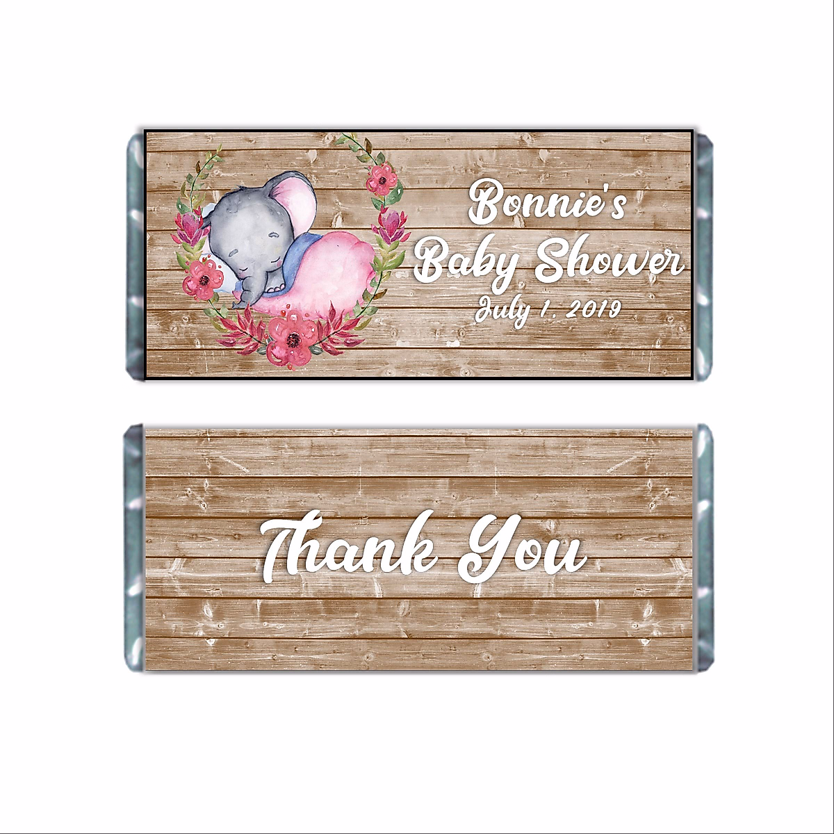 Rustic Elephant Baby Shower Favors, Personalized Candy Wrappers, Pack of 20 Chocolate Bar Labels