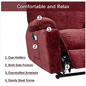 Electric Power Lift Recliner Oversize Chair Dual Motor Vibration Massage Heated Gift Fabric Single Sofa for Elder with Side Pockets Cup Holders for Living Room 180 Degree for Flat Sleeping