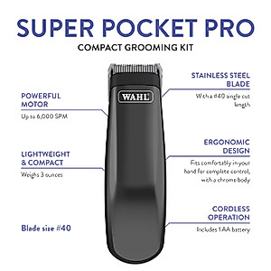 Wahl Professional Animal Super Pocket Pro Pet, Dog, & Cat Trimmer & Grooming Kit - Black Chrome