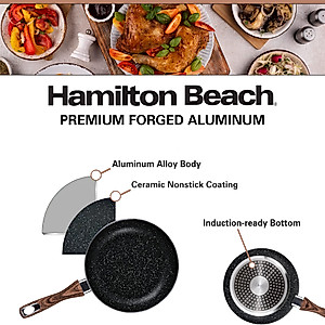 Hamilton Beach Fry Pan 10-Inch, Nonstick with Marble Coating, Wood like Soft Touch Handle, Non-Stick Granite Fry Pan Egg Pan Omelet Pans, Stone Cookware Chef's Pan, PFOA Free Induction Bottom