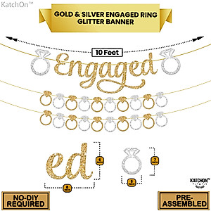 KatchOn, Pre-Strung Gold and Silver Glitter Engaged Banner - 2 String, 10 Feet, No DIY | Engagement Party Decorations | Engagement Banner for Bachelorette Party Decorations, Engagement Decorations