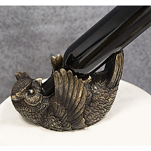 Ebros Bronzed Resin Wisdom of The Forest Great Horned Owl Drinking Wine Bottle Holder Figurine 9.25" L Decorative Party Hosting Sculpture Accessory Owls Statue