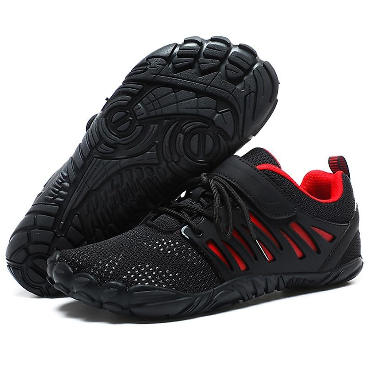 MIFAWA Barefoot Shoes Men's Black/Red, Zero Drop, Wide Toe Box, Rubber Sole, Hiking, Size 11