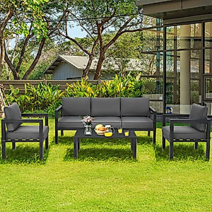 LIRUXUN 4-Piece Outdoor Patio Furniture Set Sectional Sofa Set Coffee Table 3-seat Sofa Table
