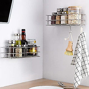 ENIBOE Shower Caddy Adhesive Shower Shelves with 4 Hooks Shower Organizer No Drilling Shower Racks for Inside Shower Wall Mounted Shower Storage for Bathroom Kitchen, Sliver