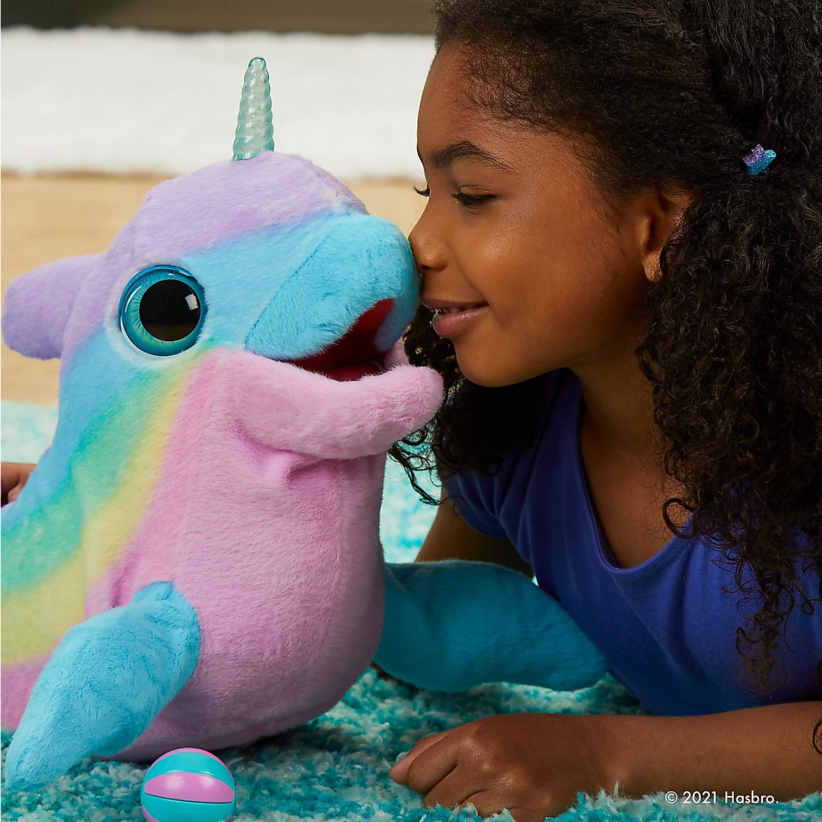 FurReal Wavy The Narwhal Interactive Animatronic Plush Toy, Electronic Pet, 80+ Sounds and Reactions, Rainbow Plush, Ages 4 and Up