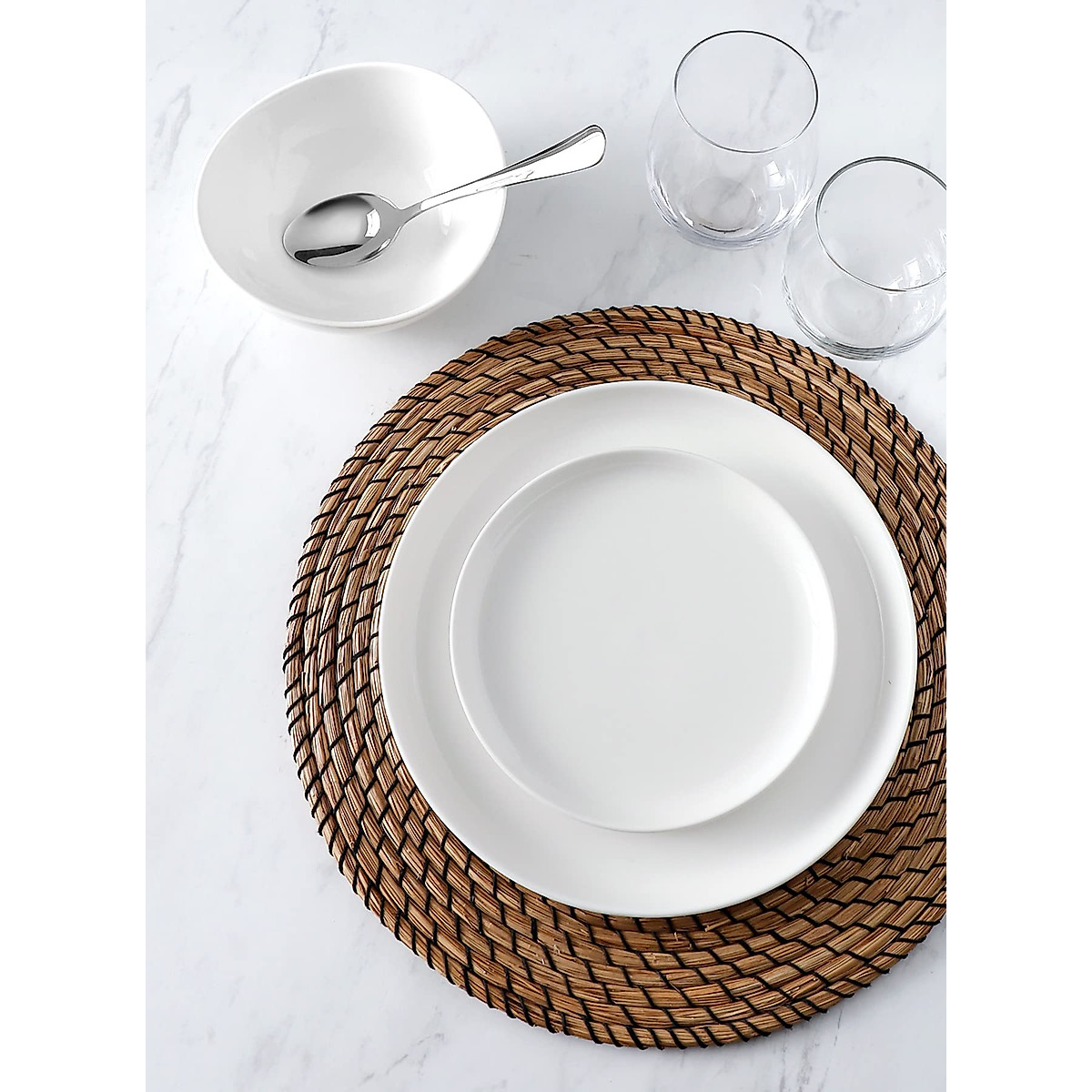 Sweese Porcelain White Dinner Plates Set of 6, 10 Inch Salad Serving Modern Round Dishes - Dishwasher, Microwave, Oven Safe, Scratch Resistant, Smooth Glaze