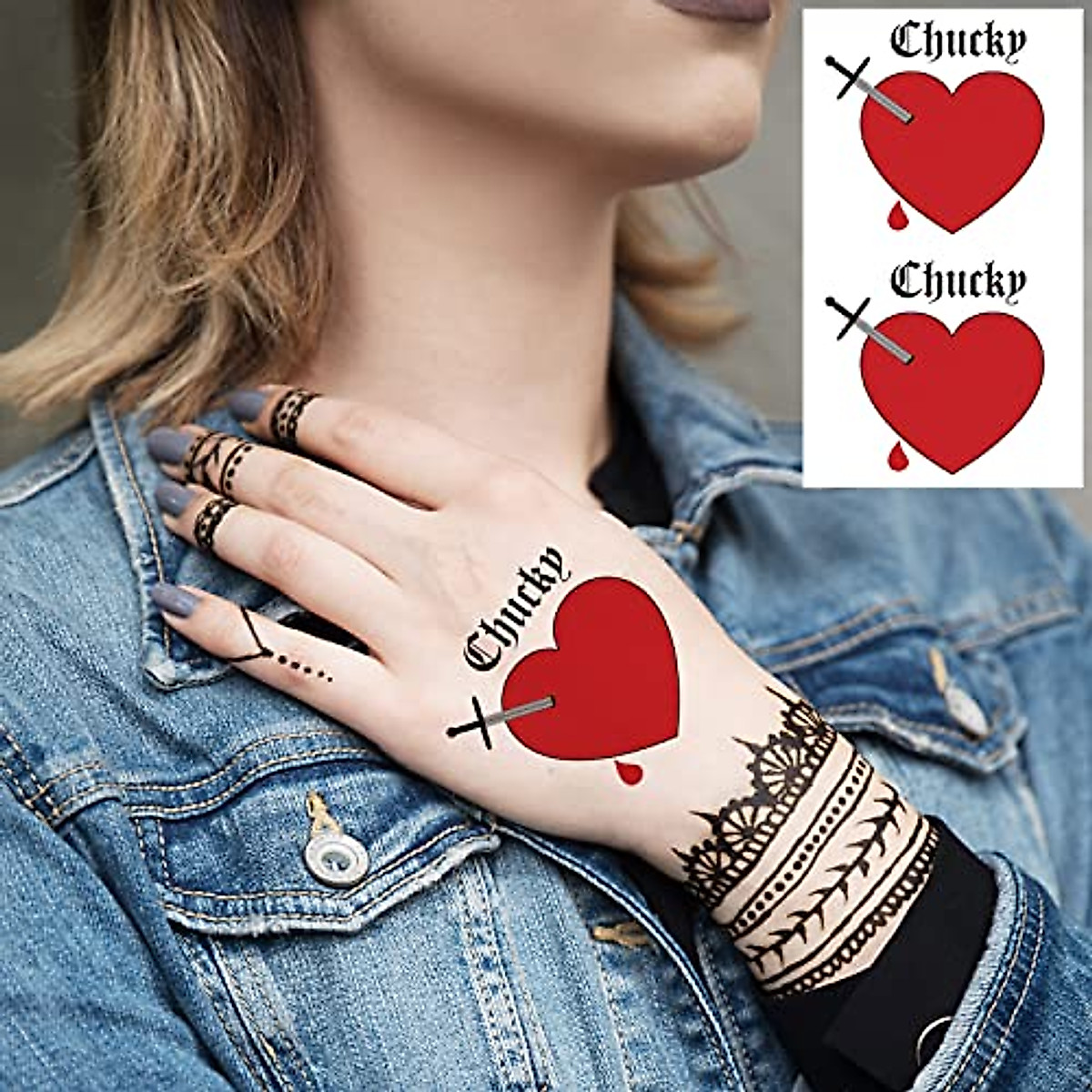 85+Pcs Bride of Chucky Tattoo, Tiffany Tattoo Perfect for Tiffany Costume, Barbed Wire Temporary Tattoos, Halloween Scar Spider Temporary Tattoos Costume for Cosplay