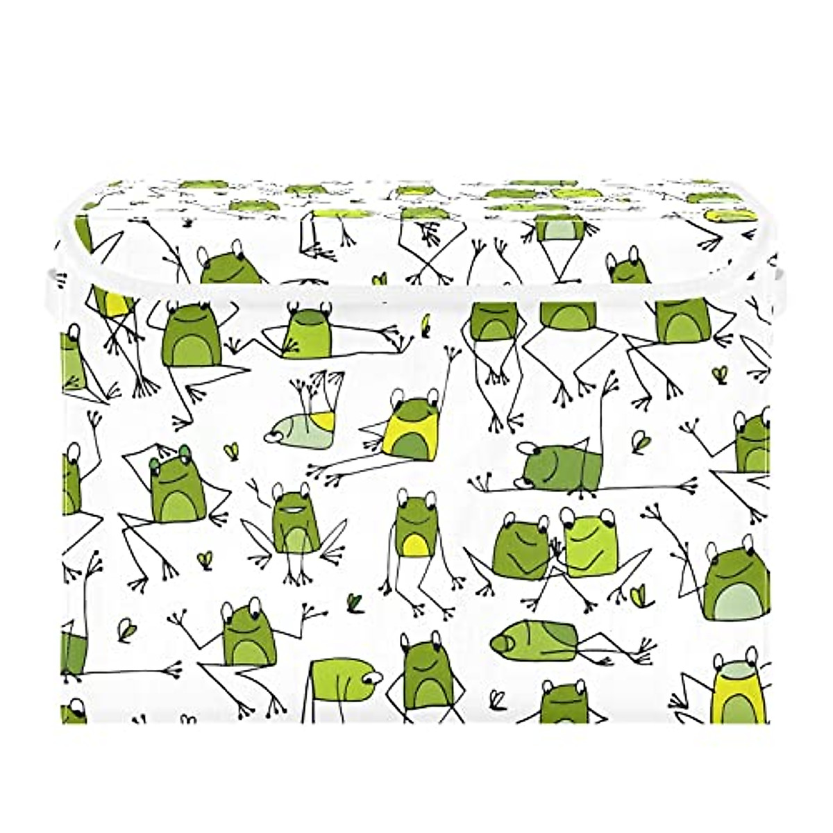 Krafig Cartoon Funny Animal Frog Foldable Storage Box Large Cube Organizer Bins Containers Baskets with Lids Handles for Closet Organization, Shelves, Clothes, Toys