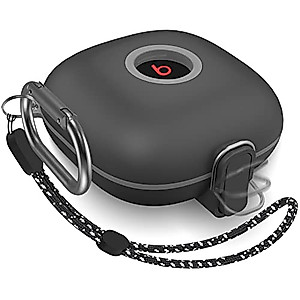 [Upgrade Lock] Case for Beats Fit Pro 2021 Earbuds Armor Shockproof Protective with Anti-Lost Lanyard Keychain (Black)