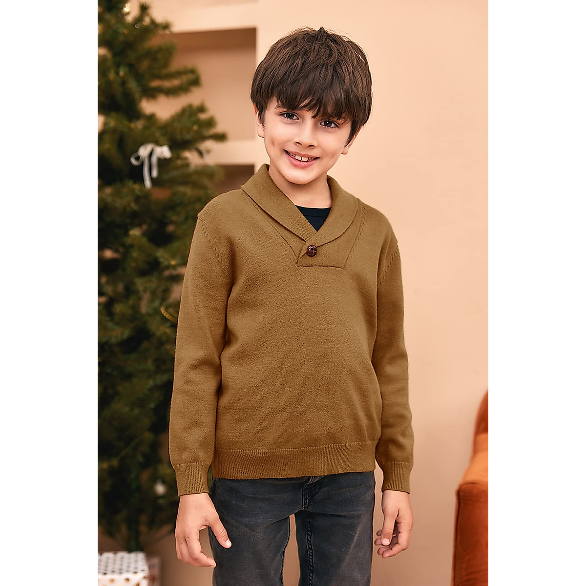 Ryannology Toddler Baby Boys Girls Sweater Shawl-Collar V Neck Pullover Sweaters Cable Kintted Photoshoot Outfits