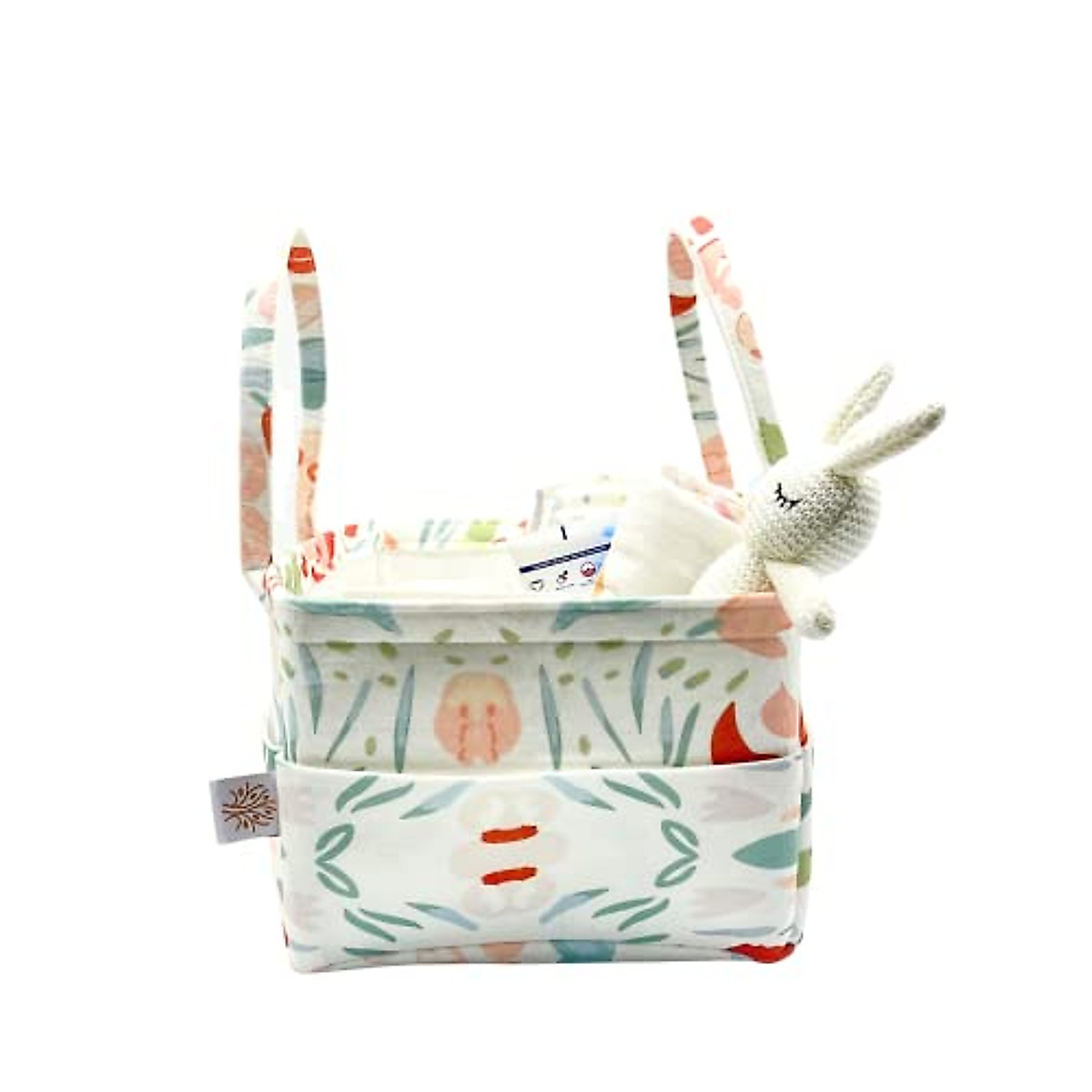 CielShop Baby Diaper Caddy Organizer Nursery Basket Set | Nursery Storage Bin and Car Organizer for Diapers and Baby Wipes (Floral)