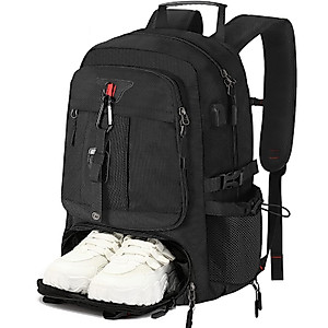 Fujampe Travel Laptop Backpack with Shoes Compartment USB Charging Port Large 60L Carry on Backpack School Bag Fit 17 Inch Laptops for Men Women