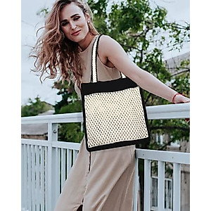 LACE INN Straw Mesh Tote Bag for Women, Cute Handmade Tote Shoulder Handbag for Vacation