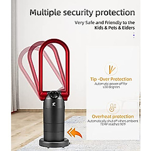 Bladeless Tower Fan & H13 HEPA Air Purifier & 1500W Space Heater 3in1, 120° Swing & 210° Tilt Head Table Fan, 29in. 35W Desk Fan with Remote, 9 Speeds 9H Timer Air Circulator for Home Office-Red