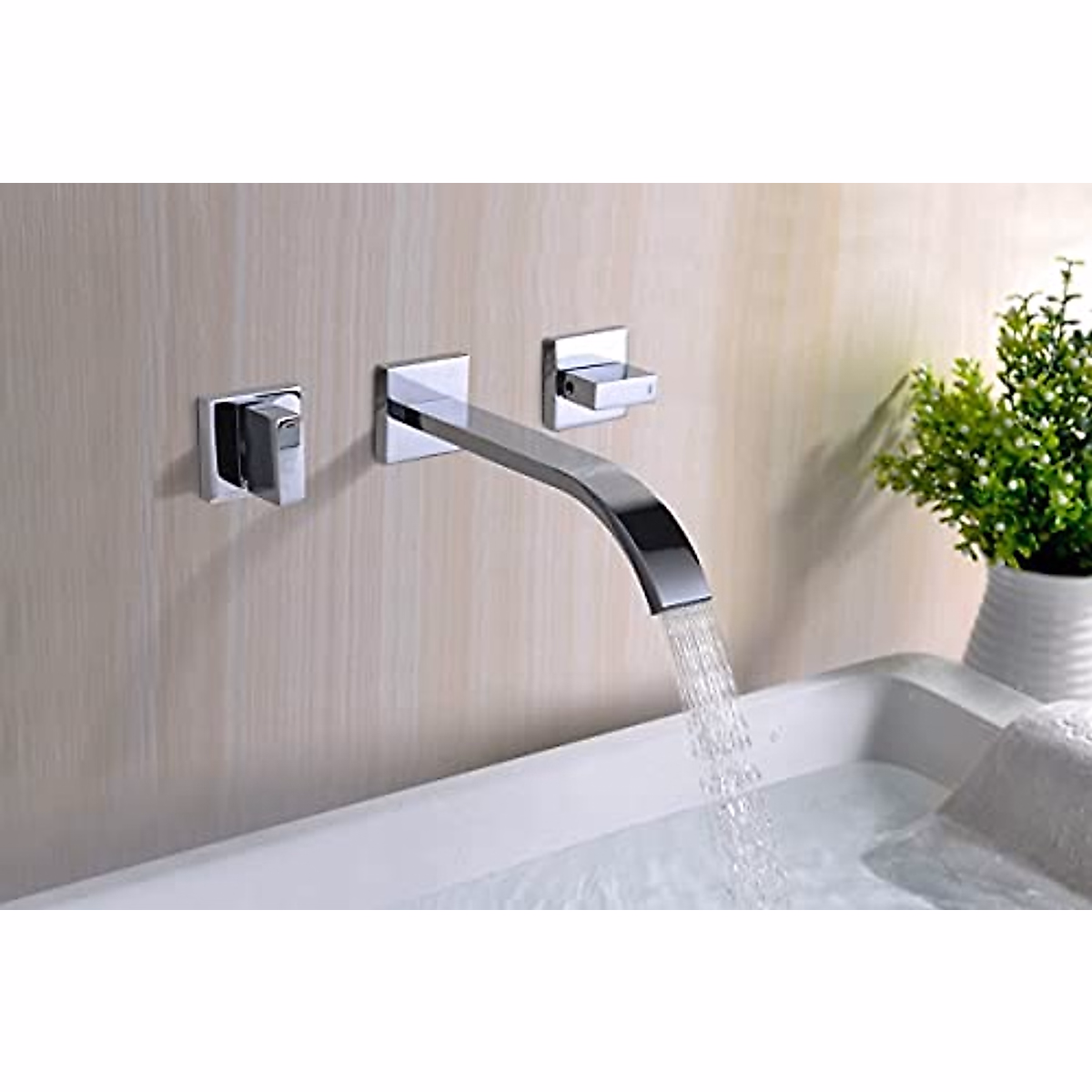 Sumerain Wall Mount Lavatory Faucet Two Handle Bathroom Faucet Brass Chrome