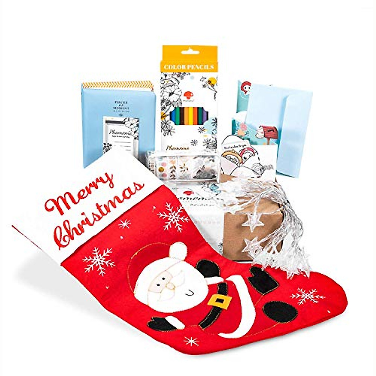 Phomemo Printer Peripheral Box, Gift Set 6 Products in Giftable Box-String Lights, Photo Albums, Stickers, Christmas Stockings, Greeting Cards, Color Pencils,Suitable for Diary, Travel, Family
