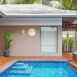 Caysie 11 Inch Indoor Outdoor Waterproof Wall Clock, Silent Non-Ticking Battery Operated Quality Quartz Round Clock for Patio, Pool, Home Decor (White)