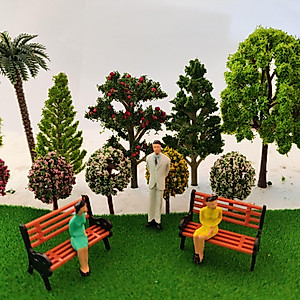 QuarenDen Model Scenery Kit, Painted Figures, Model Train Scenery, 47pcs, Miniature Trees, Model Trees, Model Grass Mat for Miniature Scene Landscape