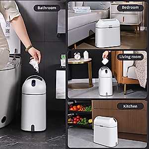 JUDRDO Bathroom Trash Can with Automatic Lids, Bedroom Garbage Cans w/a lid, No Touch Smart Trash Bin for Office, 4.6 Gallon Plastic Wastebasket, Small Narrow White Self Closing Garbage Bins