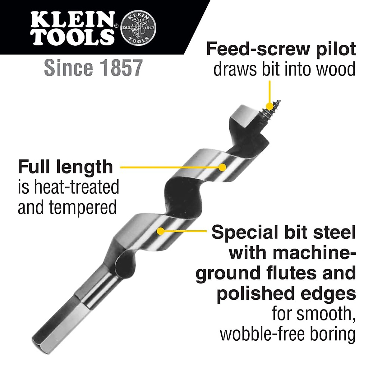 Klein Tools 53408 Steel Ship Auger Bit with Screw Point, 1-1/8-Inch x 4-Inch Twist Length For Drilling Through Wood with Nails
