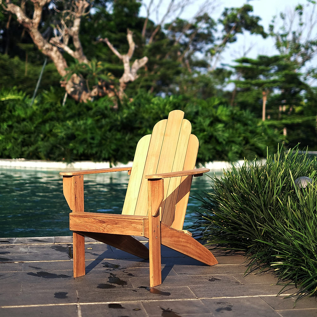 Cambridge Casual Arie Patio Adirondack, Fire Pit Lounge Chair/Natural Teak