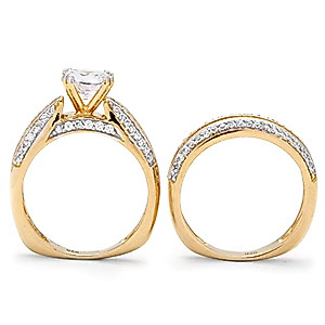 PalmBeach Yellow Gold-Plated or Platinum-Plated Sterling Silver Round Cubic Zirconia 2 Piece Bridal Ring Set Size 6