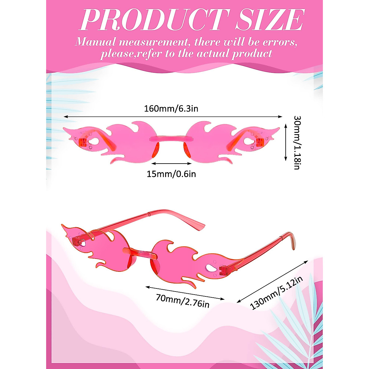 Dunzy 12 Pairs Fire Shaped Sunglasses Rimless Flame Glasses Wave Fire Y2K Glasses Frameless Eyewear(Stylish Colors)