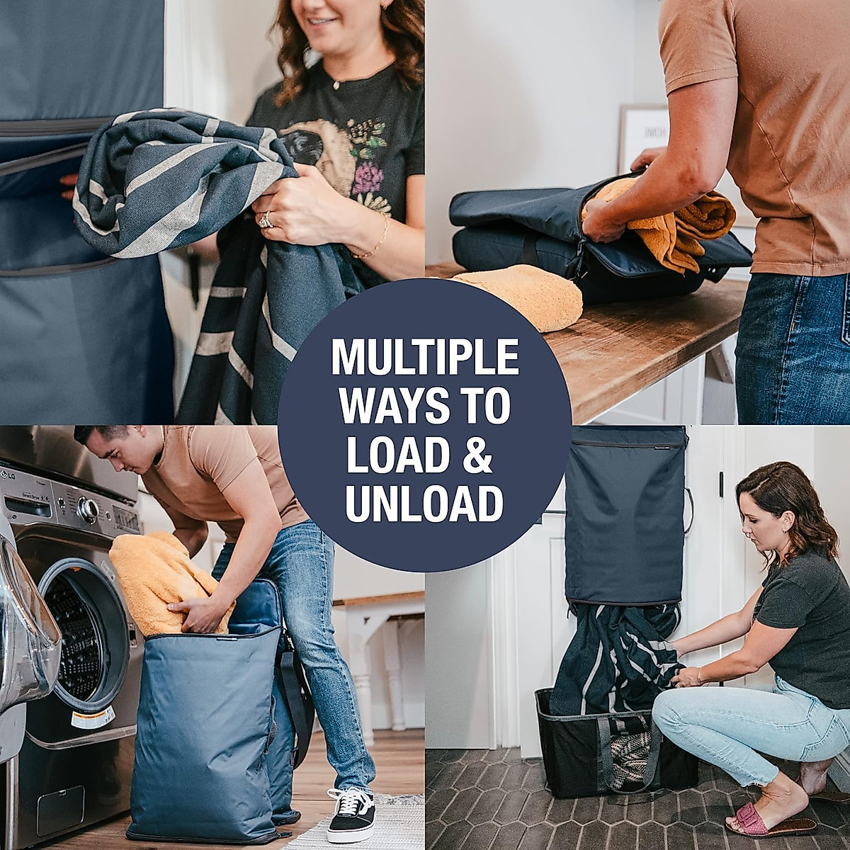 CleverMade Hanging Laundry Hamper Bag with Over the Door Hooks; Space Saving Organization, Great for a Dorm Room, Closet, Bathroom, or Small Bedroom - Shadow Gray/Stone Gray, 2 Compartments